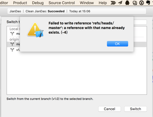 [记录]Xcode 中git merge branch合并分支到master主干上 – 在路上